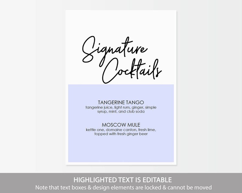 Signature Cocktails Printable Sign Fun Signature Style Text - Etsy
