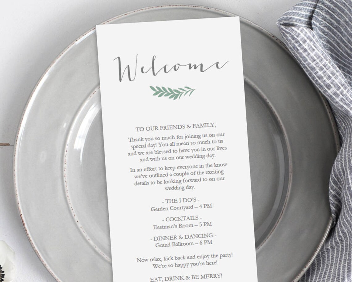Charcoal Gray Welcome Card Grey and Green Laurel Instant - Etsy