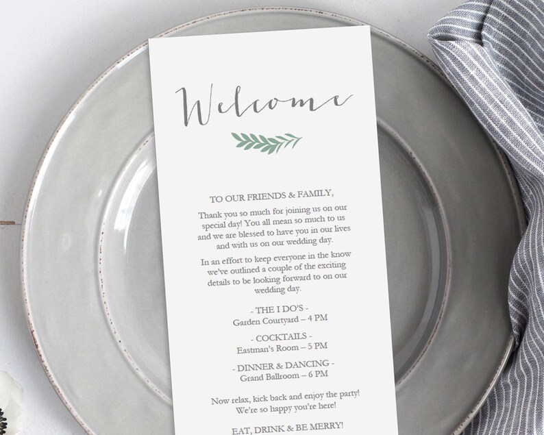 Charcoal Gray Welcome Card Grey and Green Laurel Instant - Etsy