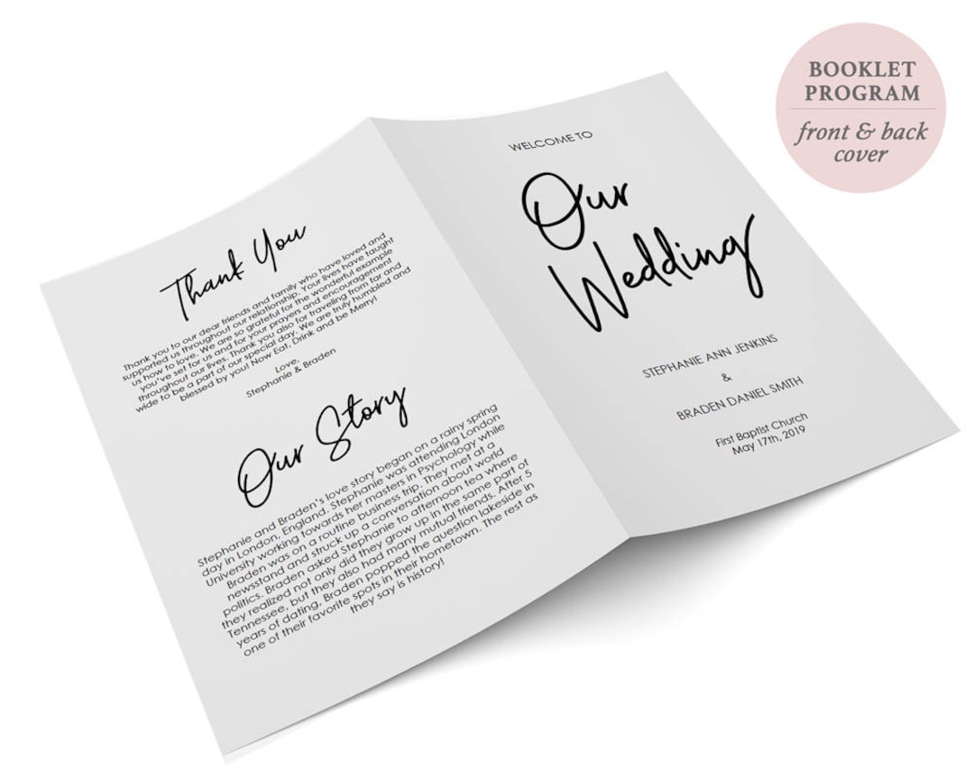 Printable Booklet Program Folded Program Modern Wedding Ceremony ...