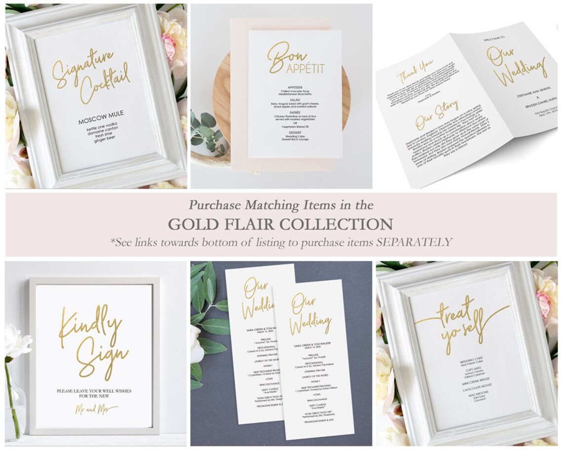 Gold Wedding Program Template Printable Double Sided - Etsy