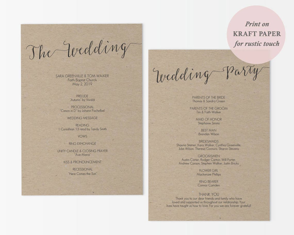 Wedding Program Printable Instant Download Editable PDF | Etsy