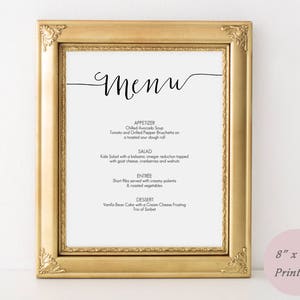 Menu Sign Template Framable Menu Card Editable PDF DIY Menu Template ...