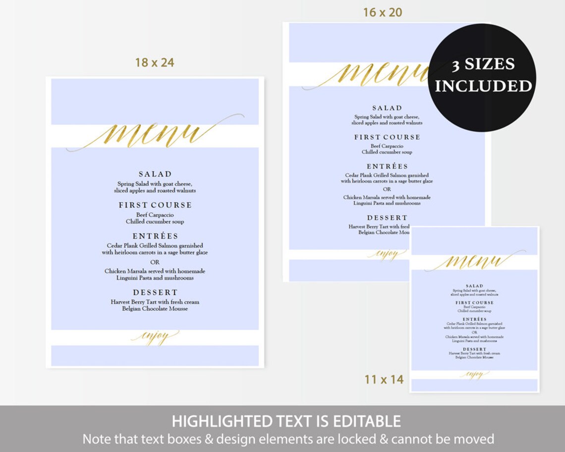 Printable Gold Menu Poster Gold Foil Wedding Buffet Menu | Etsy