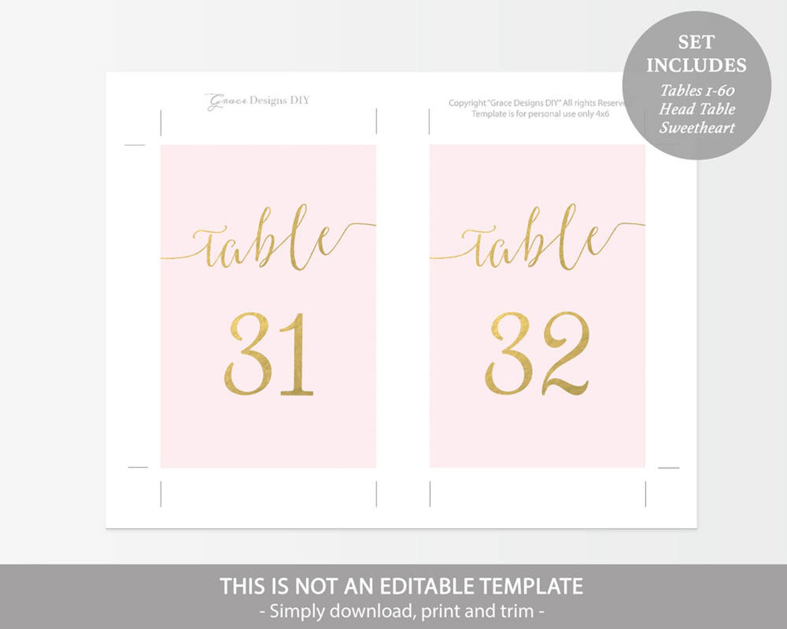 Blush Pink and Gold Table Numbers Printable includes tables | Etsy