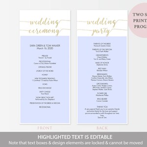 Gold Tall Program Template Printable Wedding Program Gold - Etsy