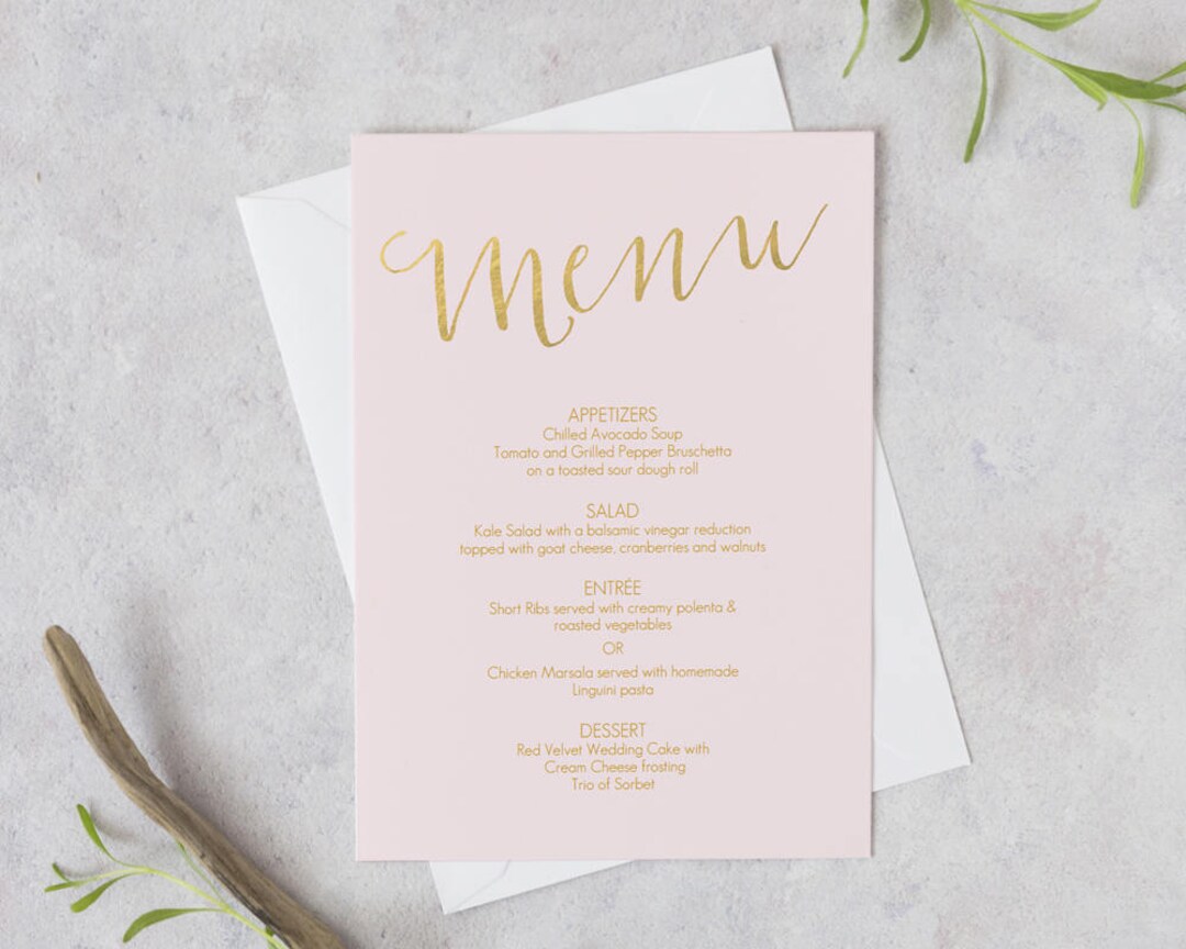 Printable Menu Blush Pink and Gold Instant Download - Etsy