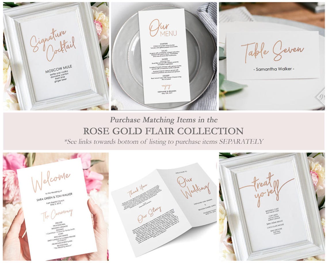 Rose Gold Dessert Menu Printable Editable PDF Instant | Etsy
