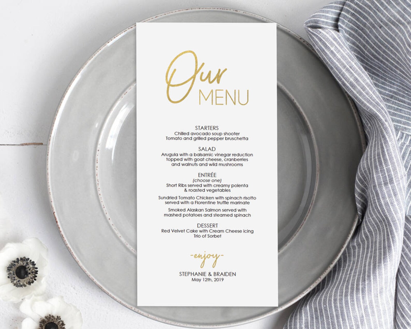 Gold Menu Printable Our Menu Enjoy Instant Download - Etsy