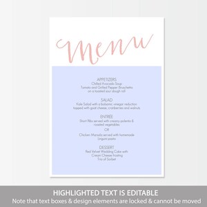 Printable Blush Pink Menu Template Calligraphy Script Editable PDF Pink ...