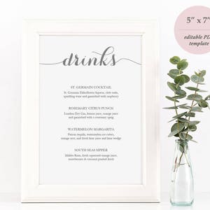 Charcoal Drinks Menu Sign Gray Bar Menu 5x7 Instant - Etsy