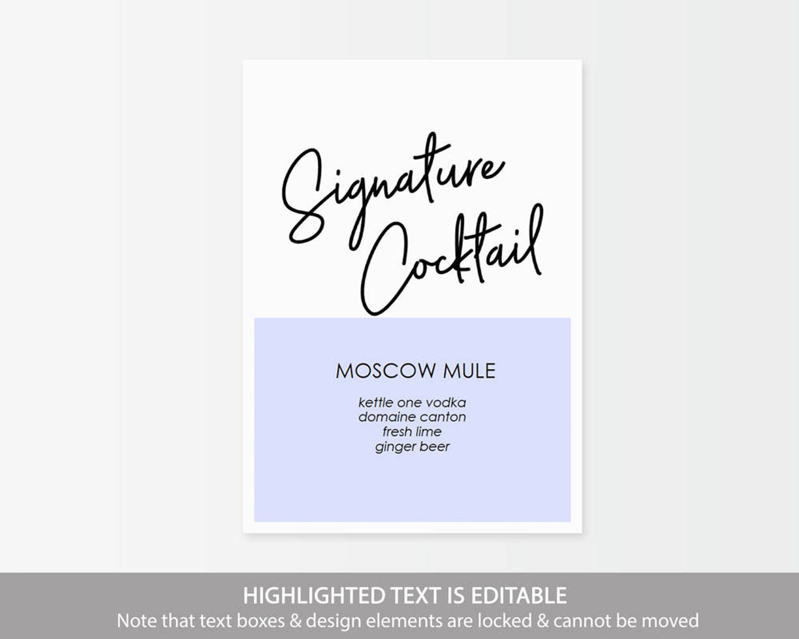 Signature Cocktail Sign Printable DIY Template Instant | Etsy