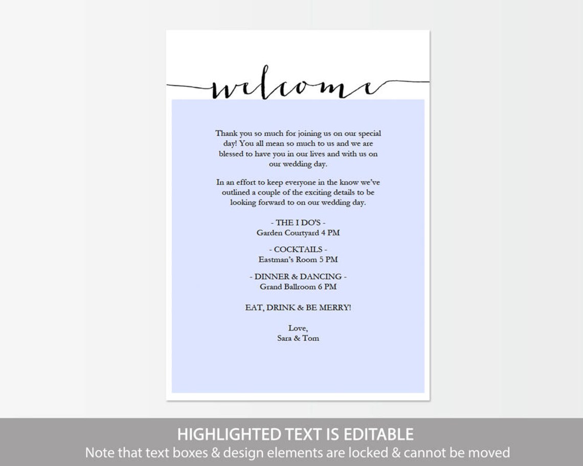 Welcome Card Printable Editable PDF DIY Template Welcome - Etsy