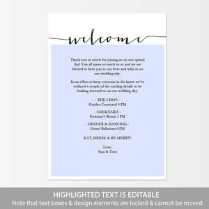 Welcome Card Printable Editable PDF DIY Template Welcome Favor Card ...