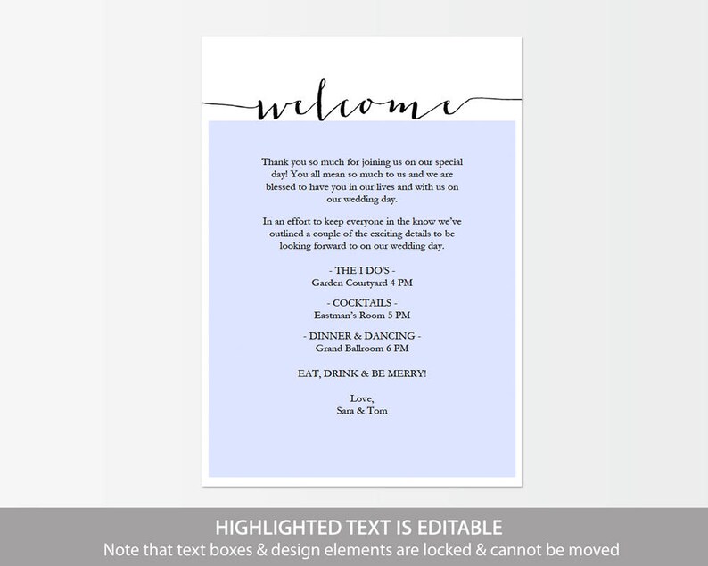 Welcome Card Printable Editable PDF DIY Template Welcome - Etsy