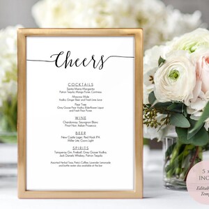 Cheers Bar Menu Printable Sign Instant Download Editable - Etsy