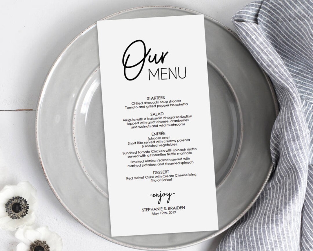 Modern Menu Printable Tall Menu Instant Digital Download Editable PDF ...