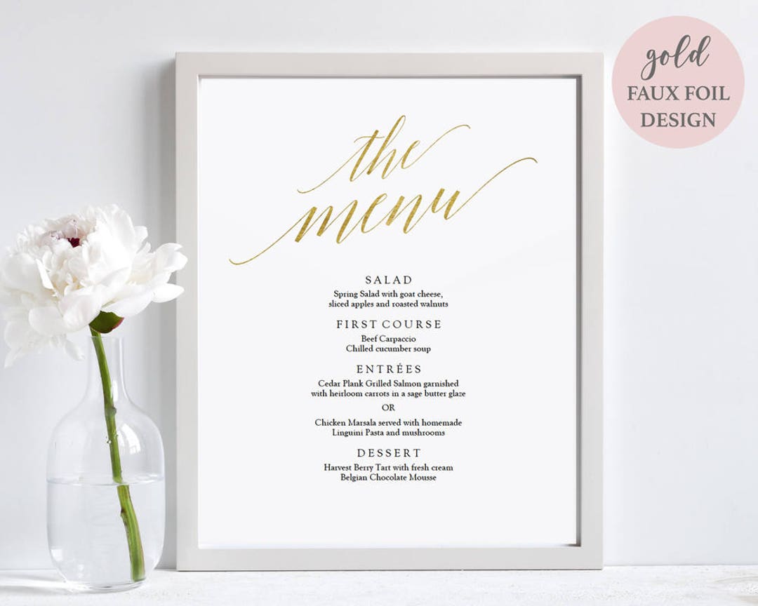 Modern Gold Menu Sign 8x10 Instant Download Printable Gold - Etsy