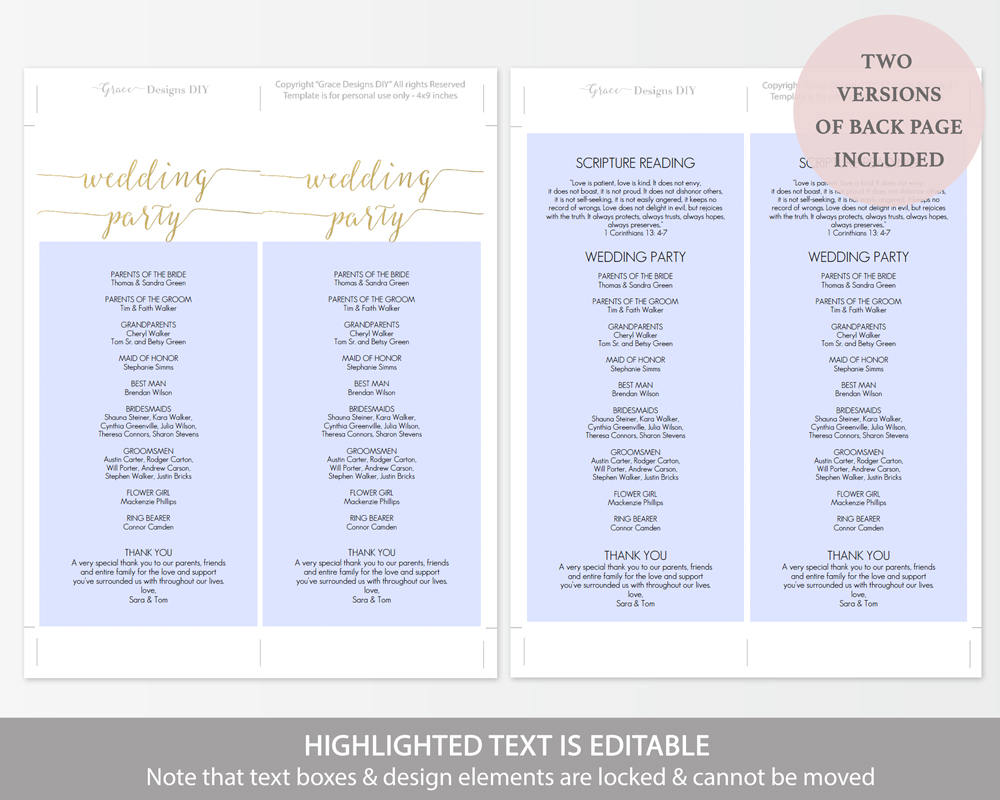 Gold Tall Program Template Printable Wedding Program Gold | Etsy