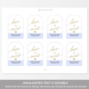 Gold Love is Sweet Printable Tag DIY Template Editable PDF Instant ...