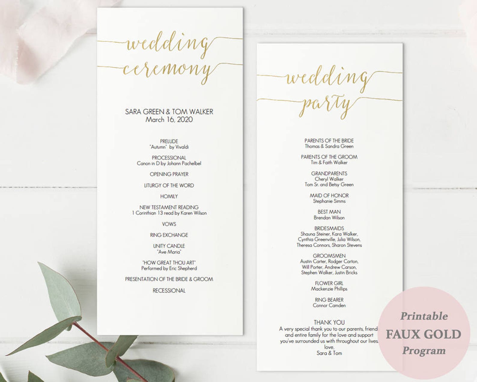 Gold Tall Program Template Printable Wedding Program Gold | Etsy