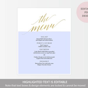 Modern Gold Menu Sign 8x10 Instant Download Printable Gold - Etsy