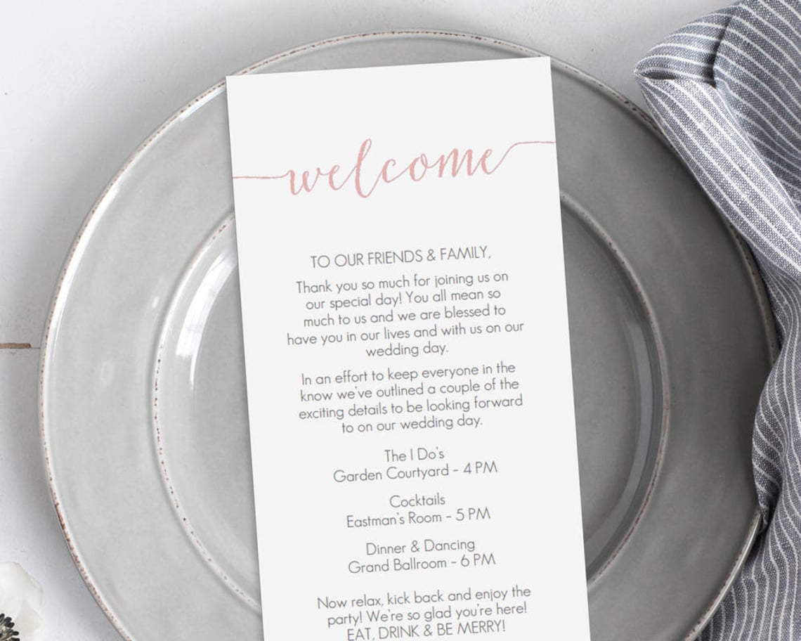 Blush Pink Welcome Card Printable Pink Welcome Bag Card | Etsy