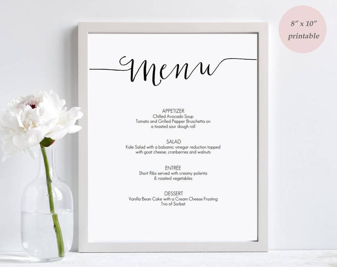 Menu Sign Template Framable Menu Card Editable PDF DIY - Etsy