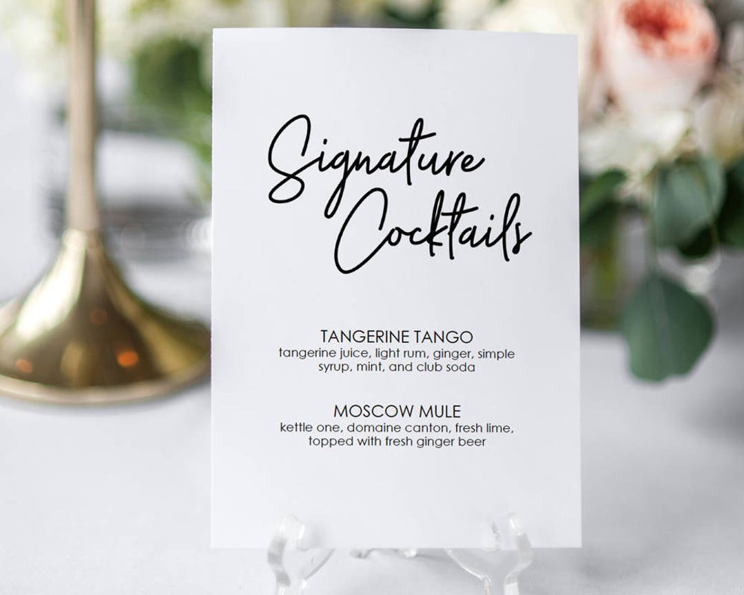 Signature Cocktails Printable Sign Fun Signature Style Text Wedding Bar ...