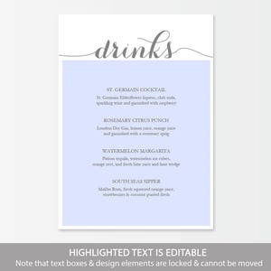 Charcoal Drinks Menu Sign Gray Bar Menu 5x7 Instant - Etsy
