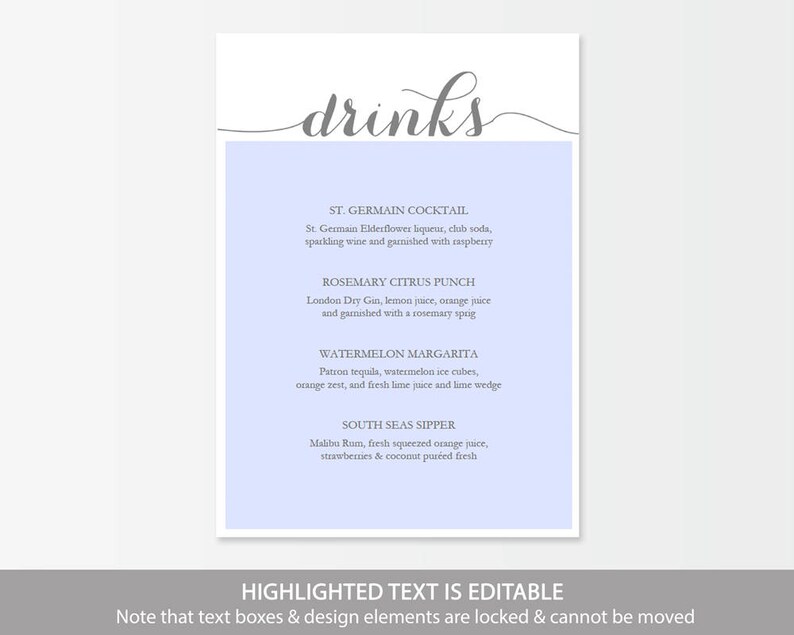 Charcoal Drinks Menu Sign Gray Bar Menu 5x7 Instant - Etsy