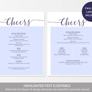 Navy Blue Printable Cheers Bar Menu Signature Cocktails - Etsy