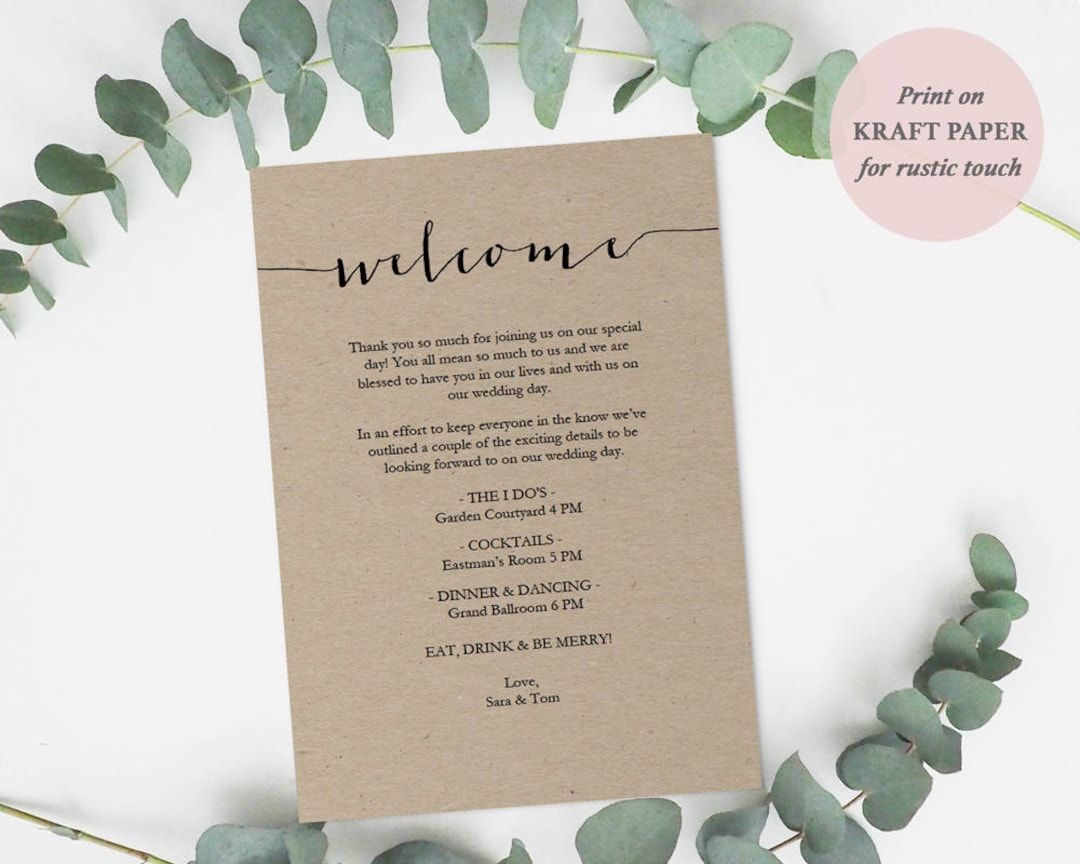 Welcome Card Printable Editable PDF DIY Template Welcome Favor Card ...