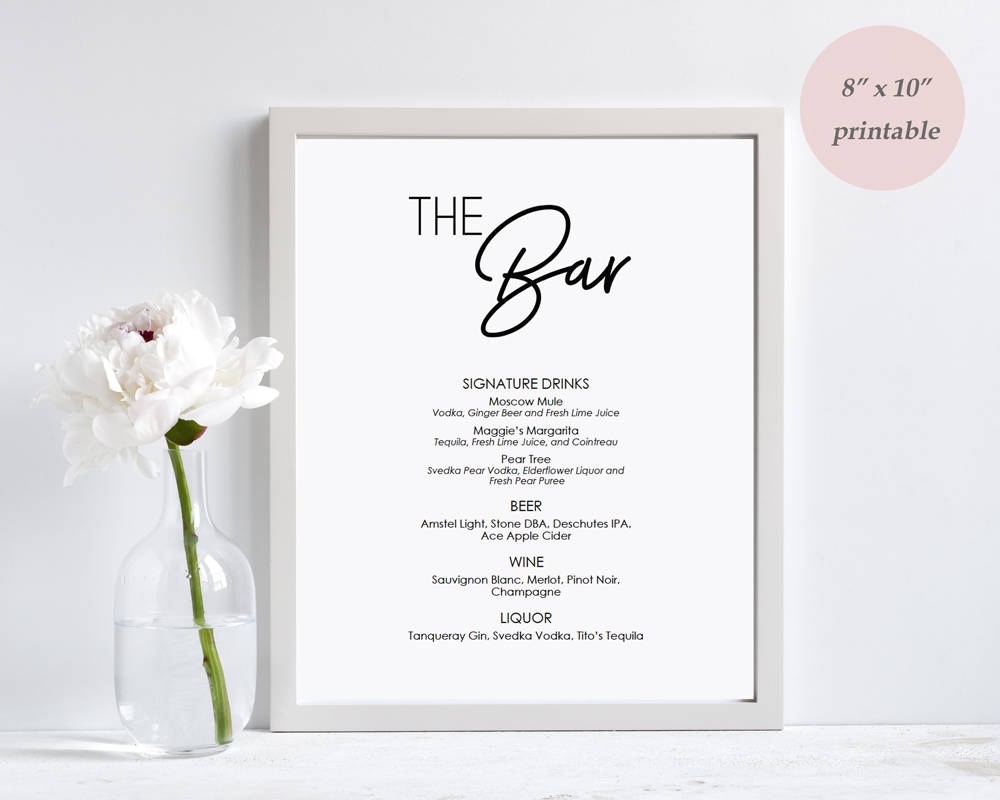 Bar Menu Sign Calligraphy Script Printable Digital File - Etsy