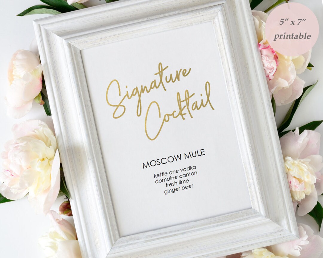 Gold Foil Signature Cocktail Sign Printable Bar Menu 5x7 Inches DIY ...