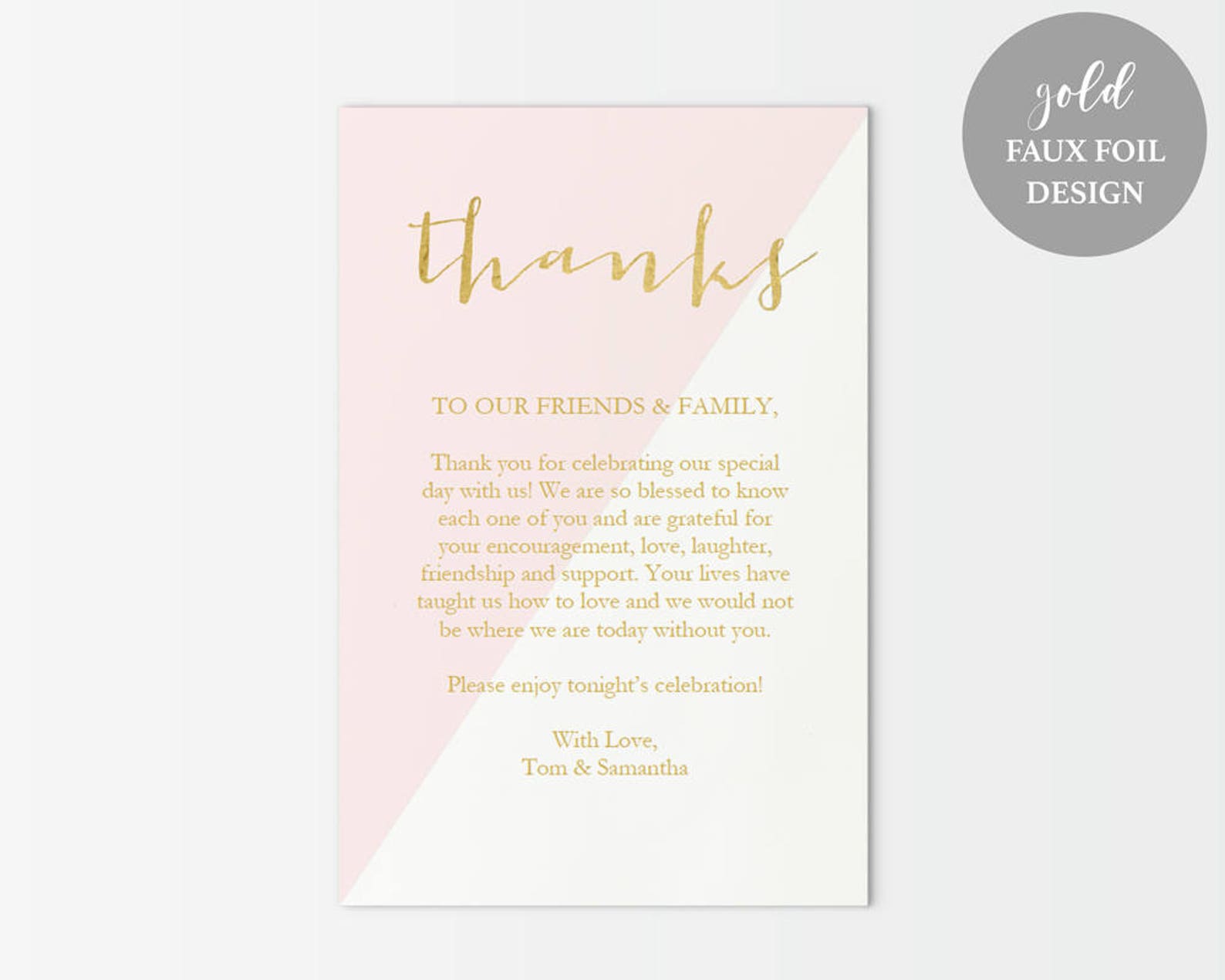 Blush Thank You Printable DIY Template Editable PDF Gold - Etsy