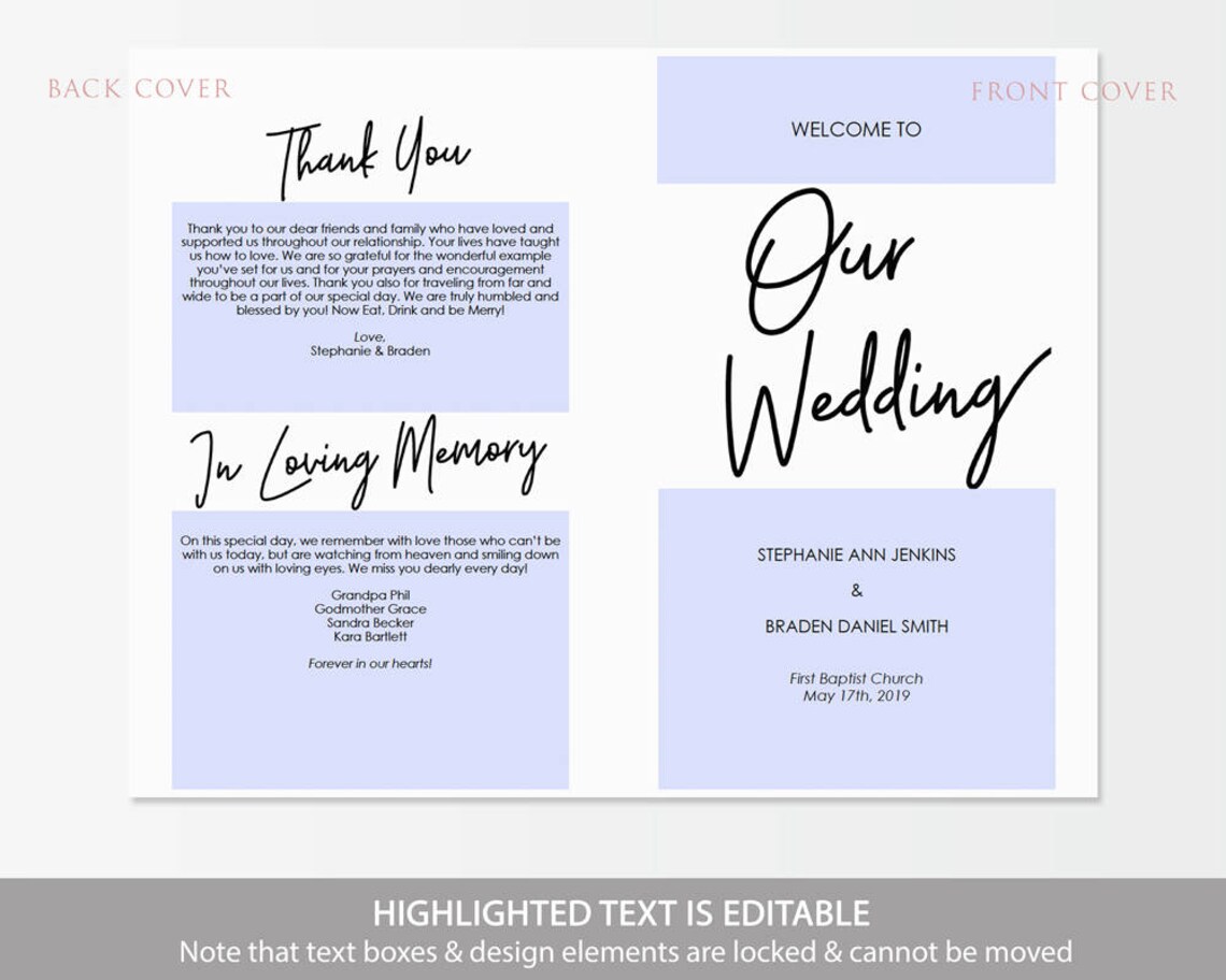 Printable Booklet Program DIY Editable PDF Folded Program - Etsy