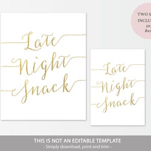 Gold Late Night Snack Sign Template Gold Foil Printable - Etsy