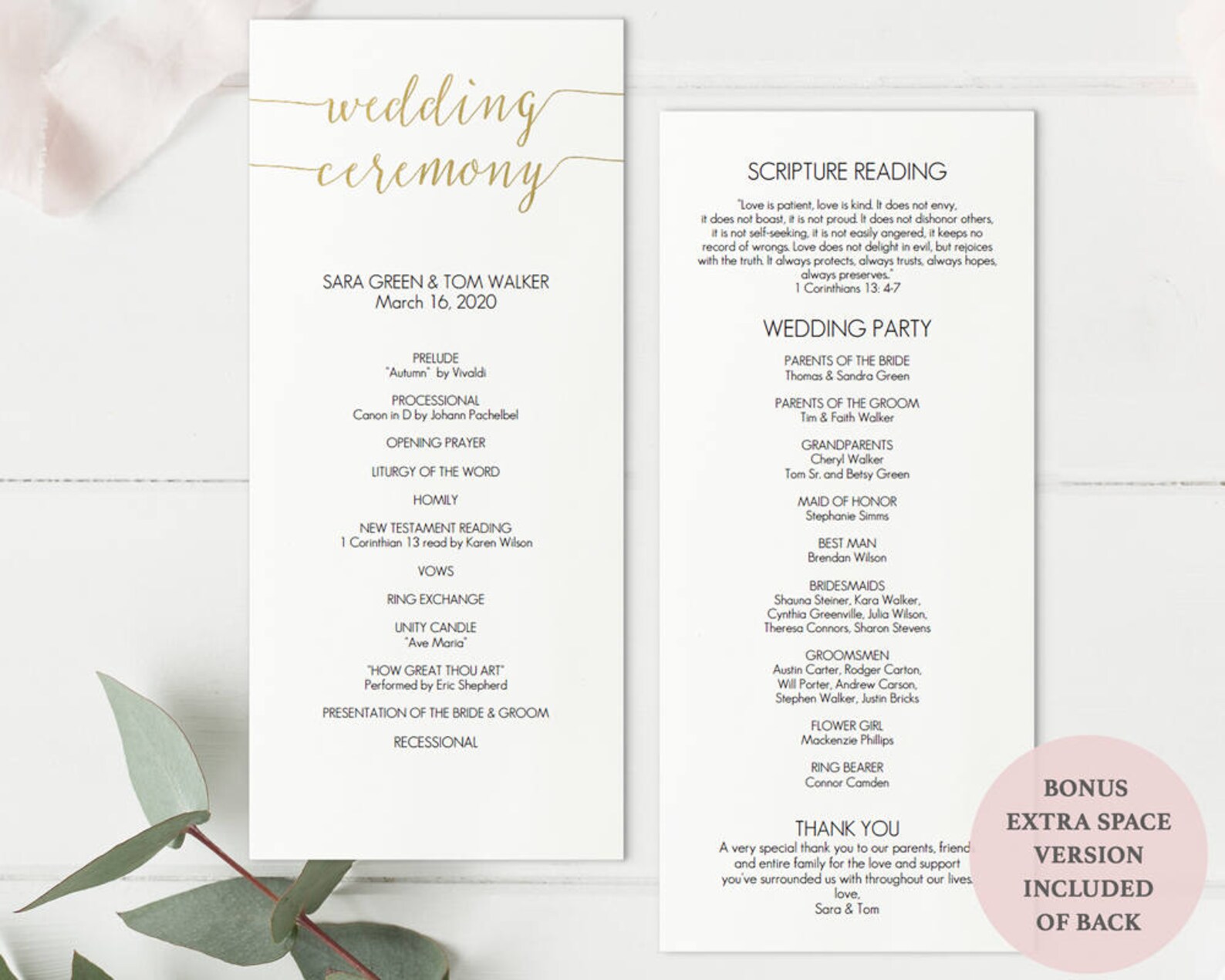 Gold Tall Program Template Printable Wedding Program Gold | Etsy