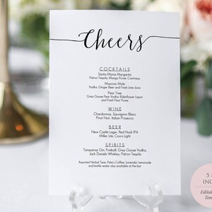Cheers Bar Menu Printable Sign Instant Download Editable - Etsy