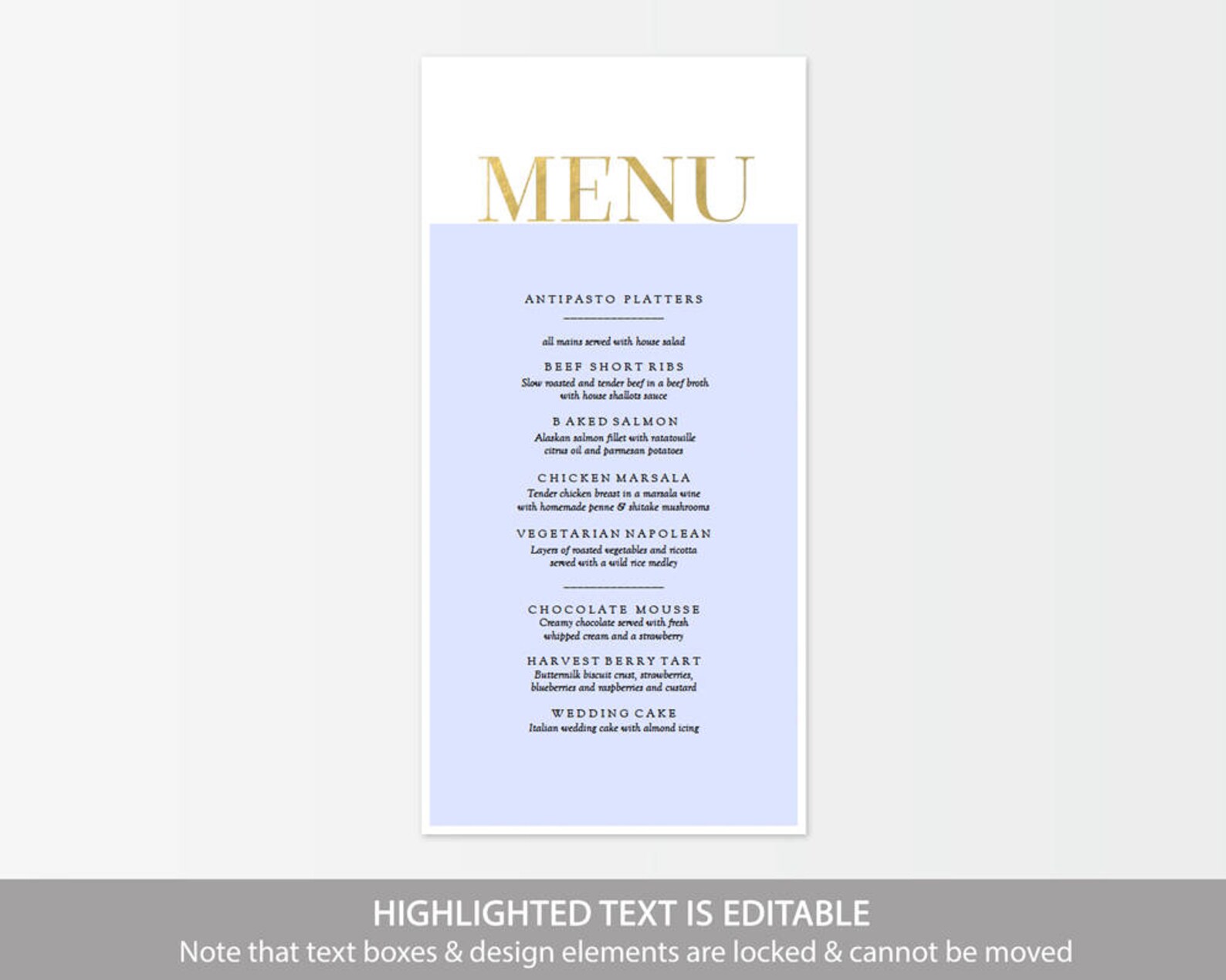 Gold Menu Card 4x8 Tall Menu Gold Foil Wedding Menu Gold - Etsy