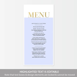 Gold Menu Card 4x8 Tall Menu Gold Foil Wedding Menu Gold Modern Menu ...