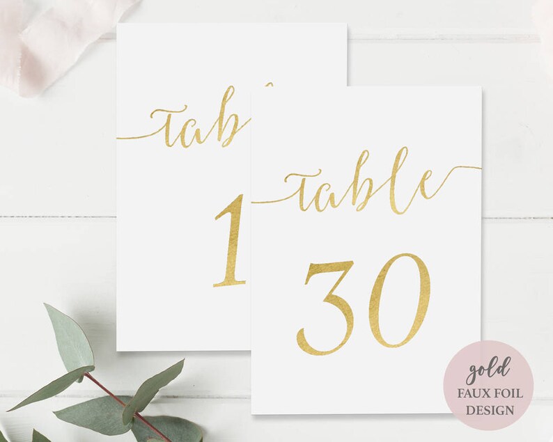 Gold Table Numbers Printable Gold Faux Foil Table Card Set - Etsy