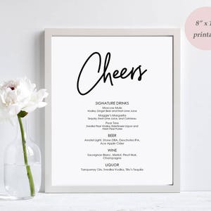Cheers Bar Menu Printable Sign Drinks Menu Instant Digital Download ...