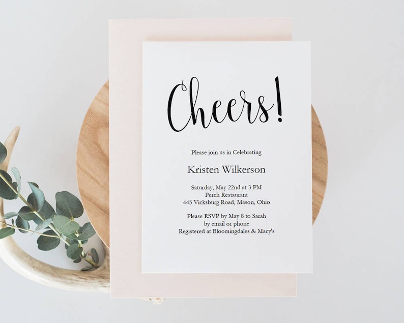 Printable Cheers Party Invitation Cocktail party bridal | Etsy