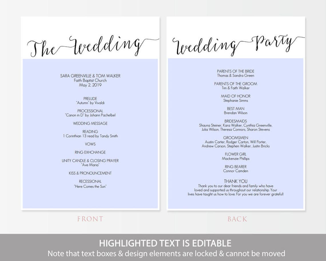 Wedding Program Printable Instant Download Editable PDF - Etsy