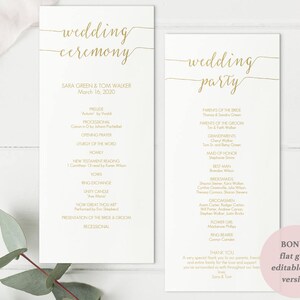 Gold Tall Program Template Printable Wedding Program Gold - Etsy