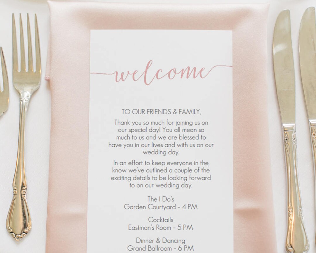 Blush Pink Welcome Card Printable Pink Welcome Bag Card - Etsy