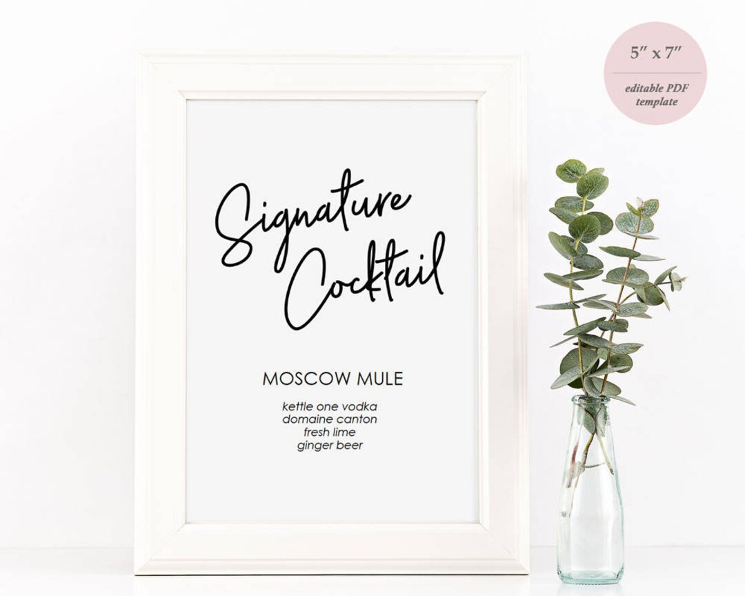 Signature Cocktail Sign Printable DIY Template Instant Digital Download ...