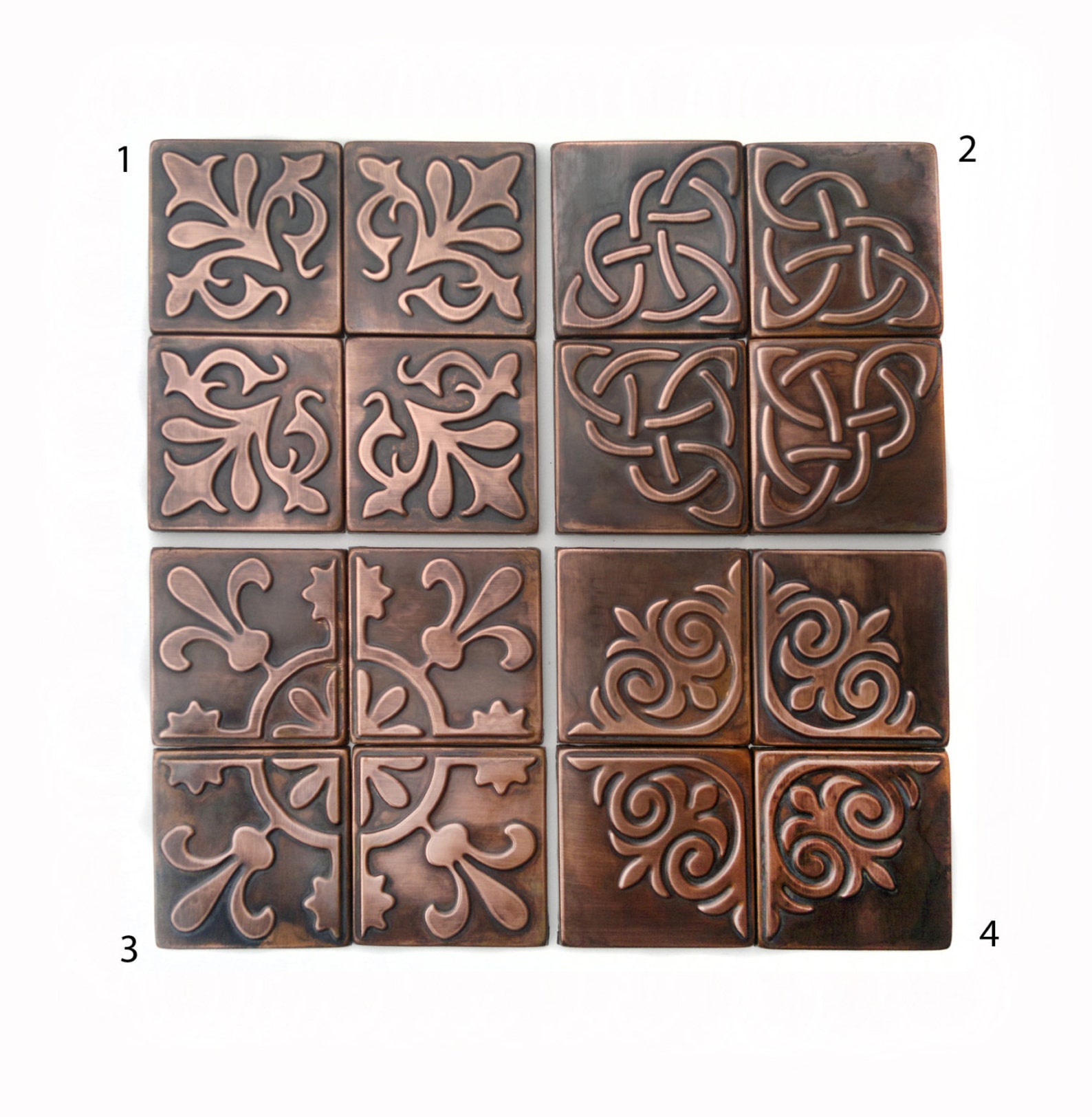 Copper Kitchen Backsplash Tiles, Rustic Brown Metal Wall Art, Set of 4 ...